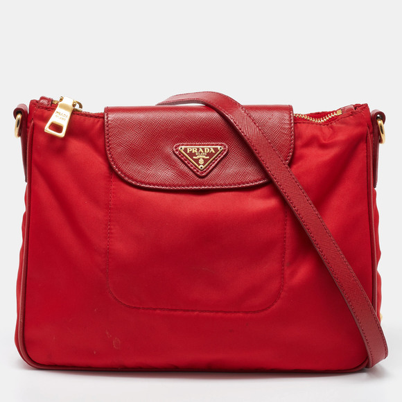 Prada | Bags | Prada Red Nylon And Leather Crossbody Bag | Poshmark